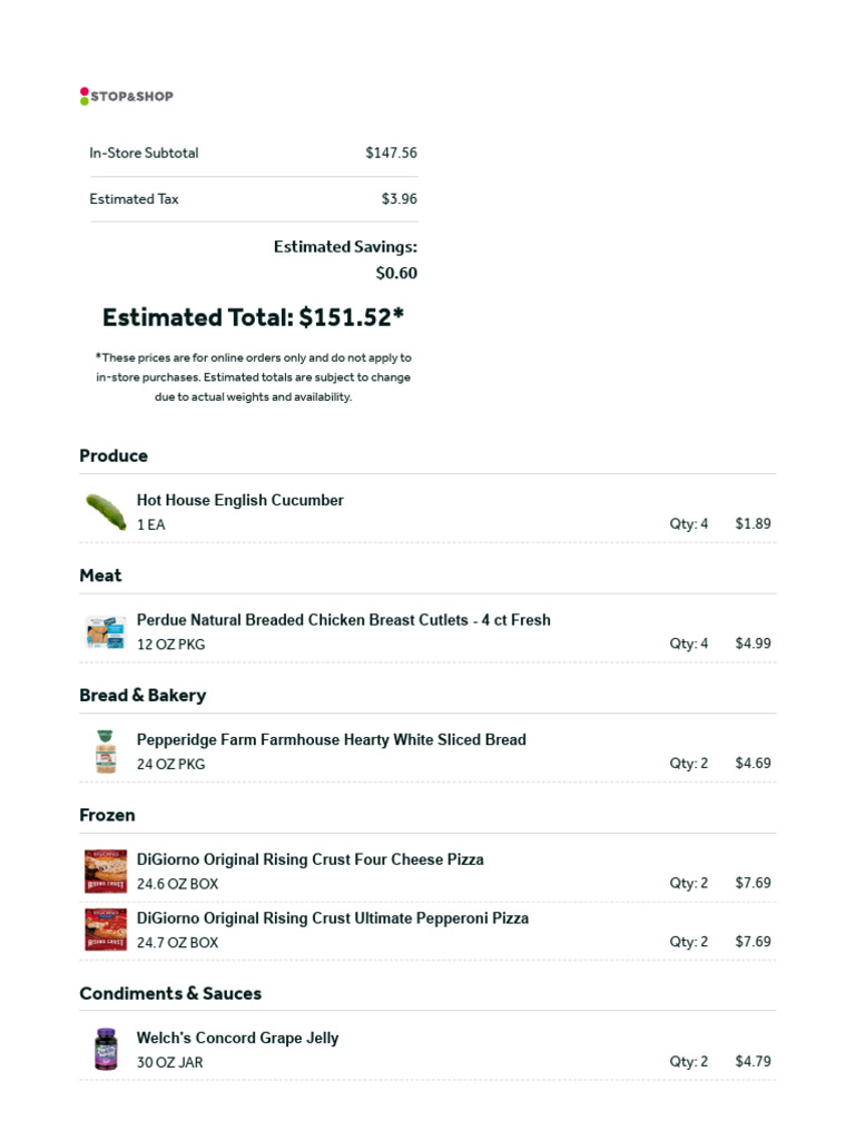 Cart - Stop & Shop | PDF | Western Cuisine | Cuisine