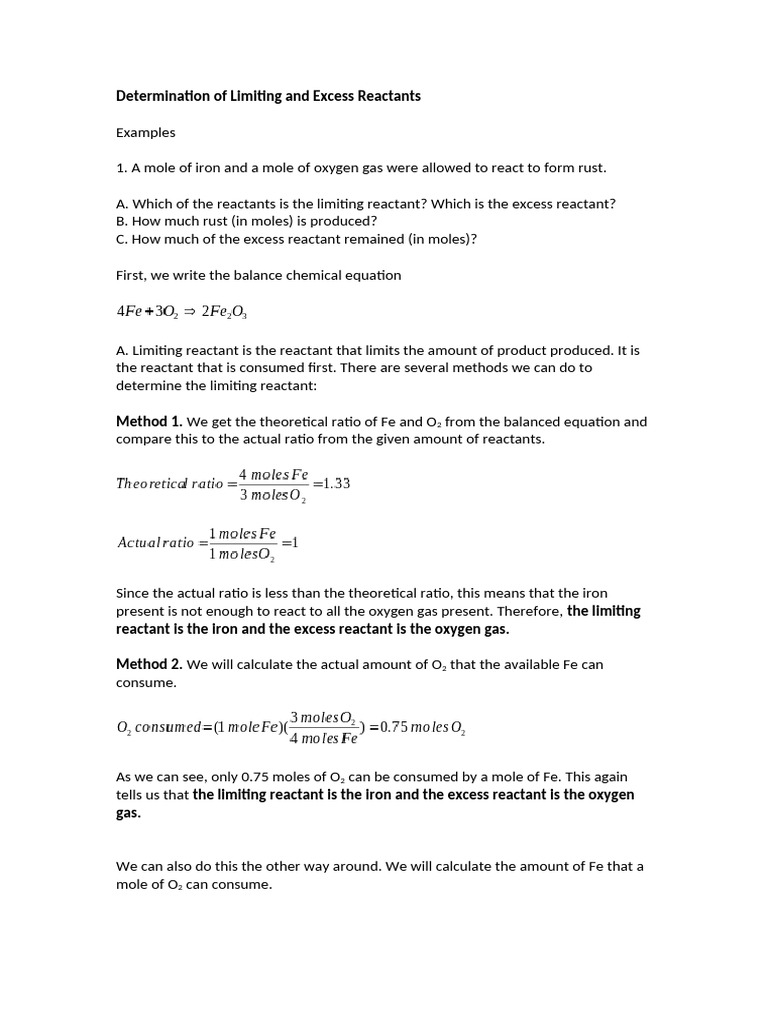 Limiting and Excess Reactants Explained | PDF | Teaching Methods ...
