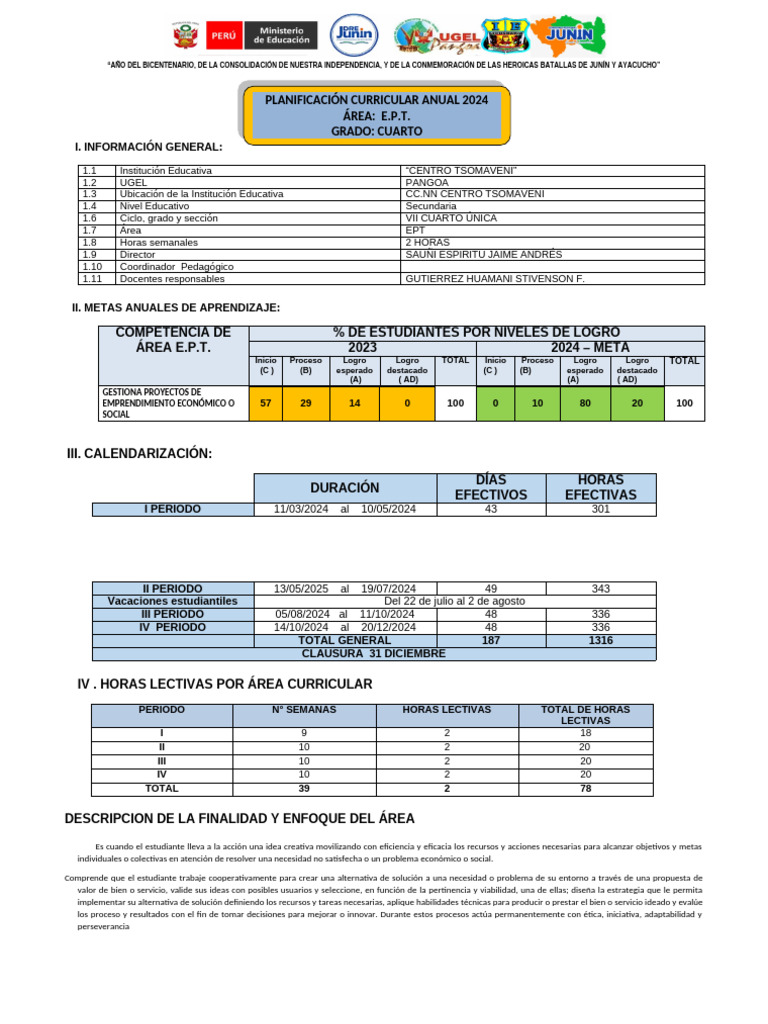 Programacion Anual Cuarto 2024 Ept | PDF | Evaluación | Aprendizaje