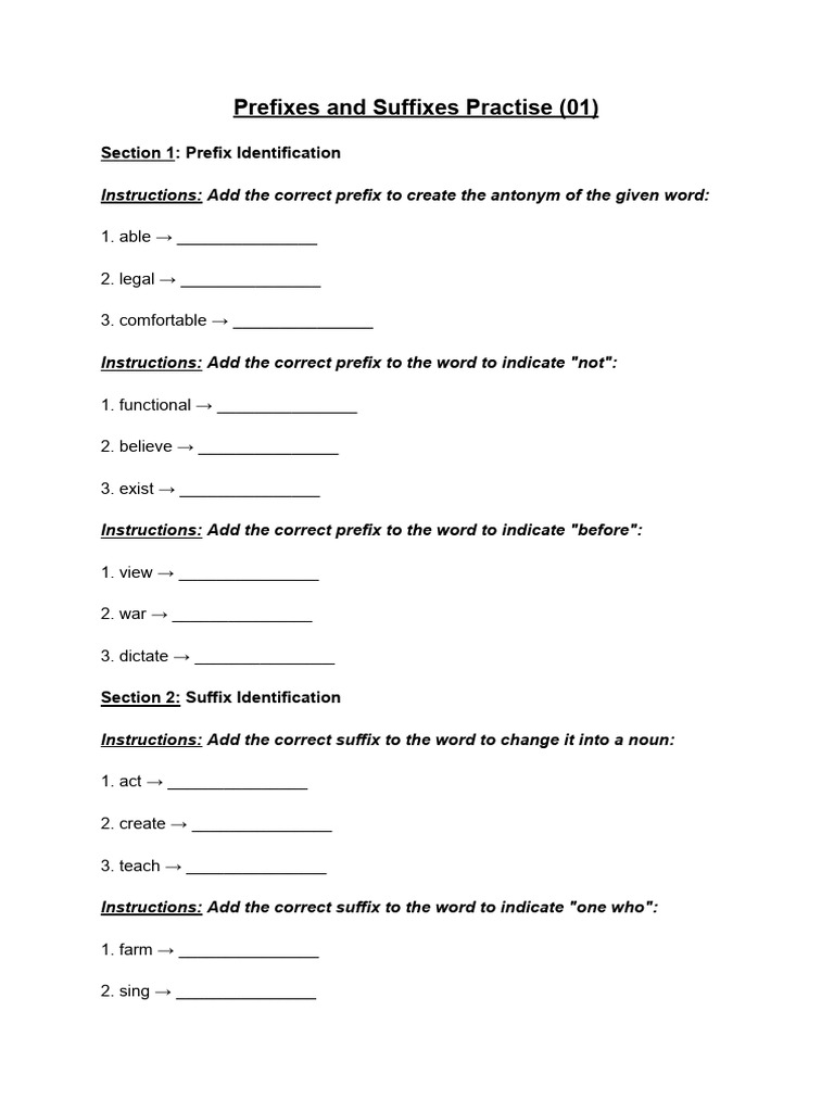 Prefixes and Suffixes | PDF | Reading Comprehension | Human Communication