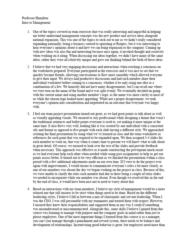 Intro to Management Final Assignment | PDF | Quiz | Leadership