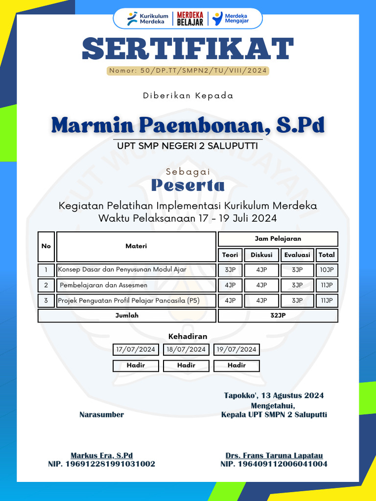 Putih Cokelat Elegan Sertifikat Kelulusan Portrait Certificate - 6 | PDF