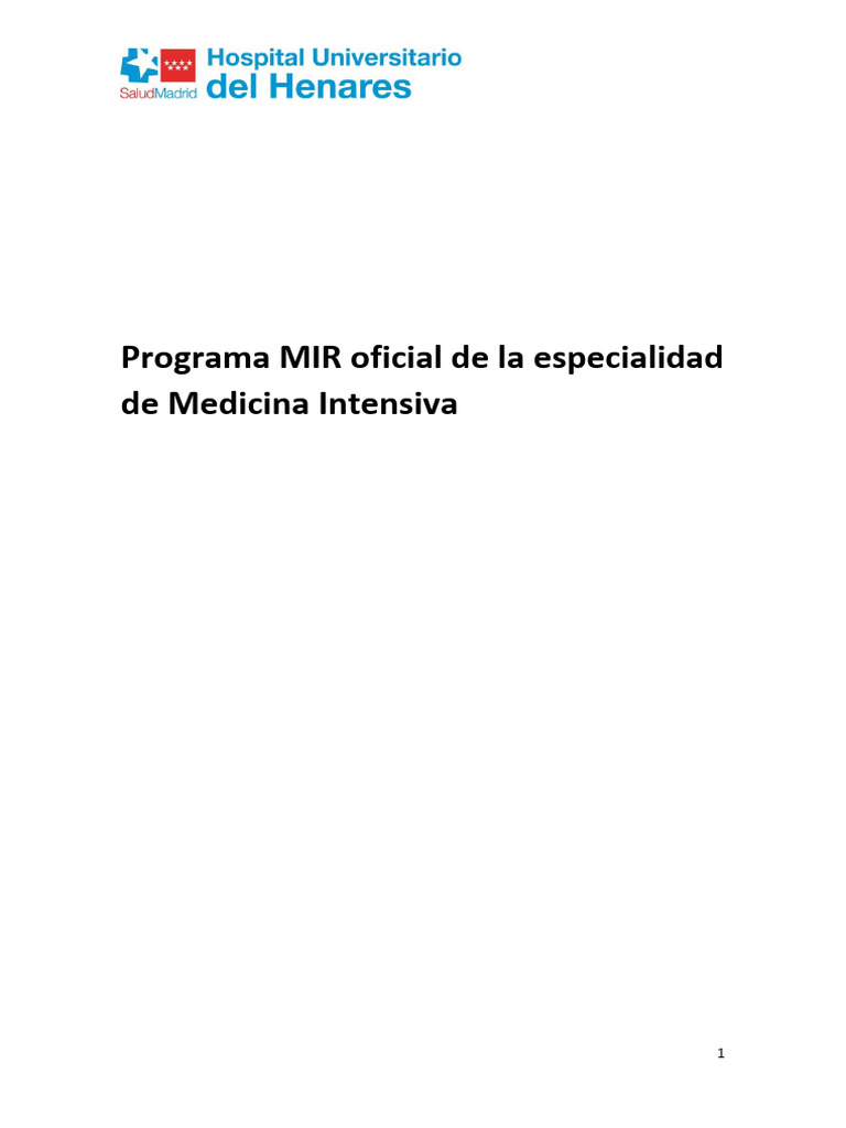 Programa Mir Oficial de La Especialidad de Medicina Intensiva | PDF ...