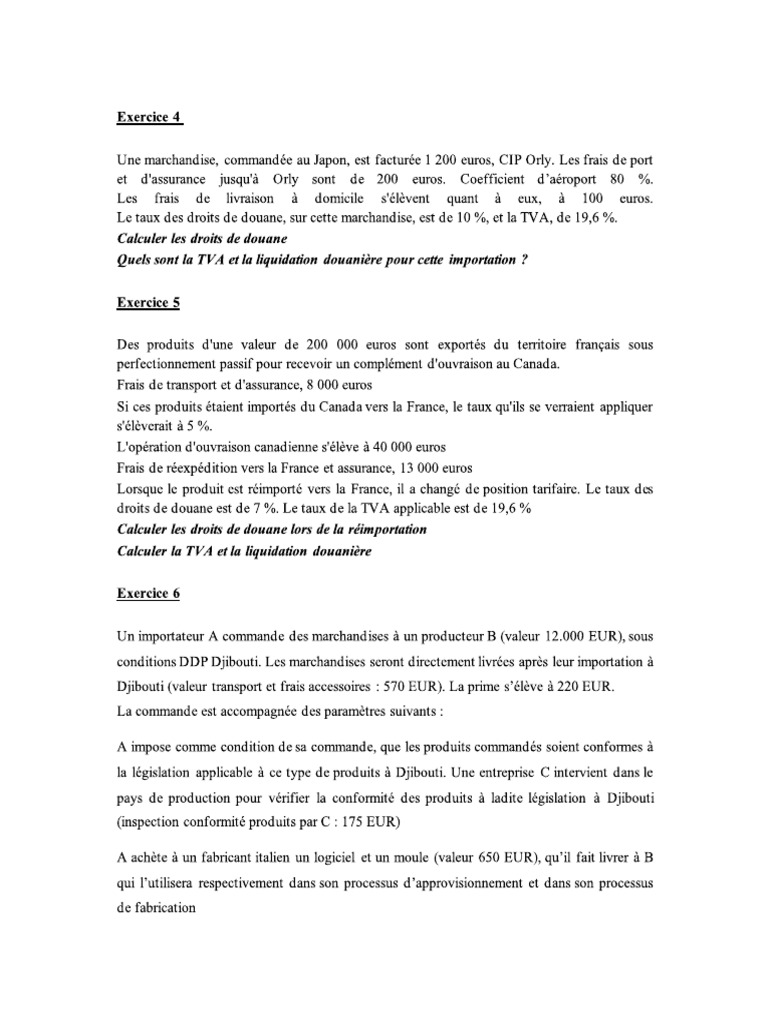TD 1 Calcul de La Valeur en Douane | PDF