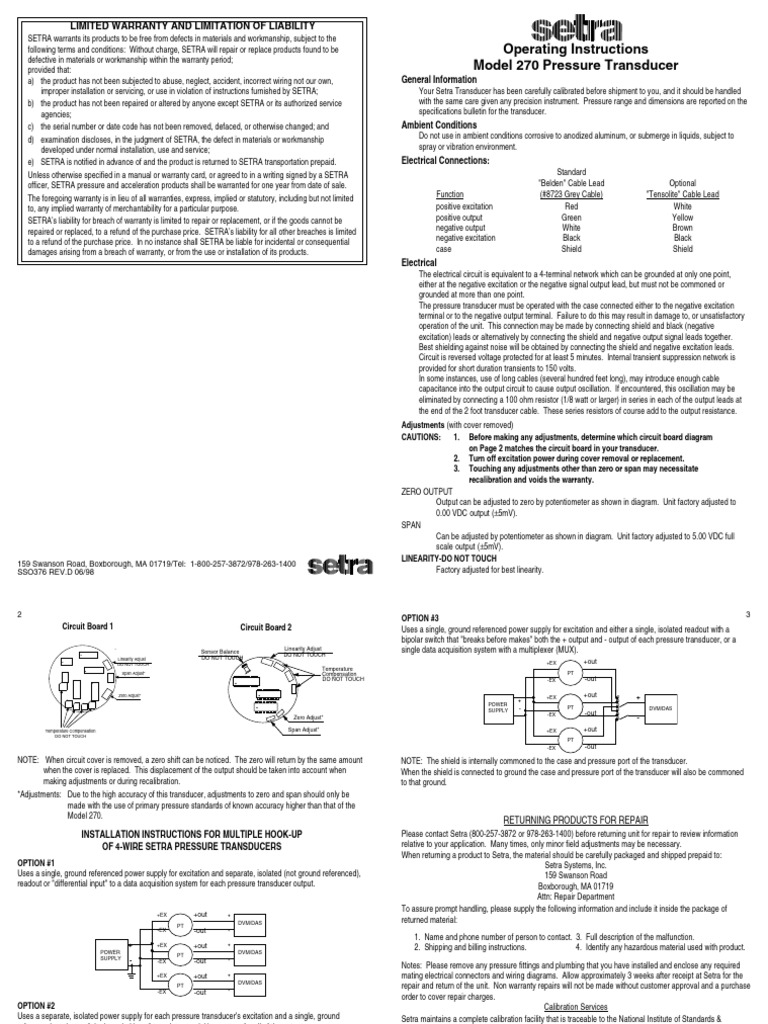Setra Model 270 Operating Instructions | PDF | Electrical Network ...