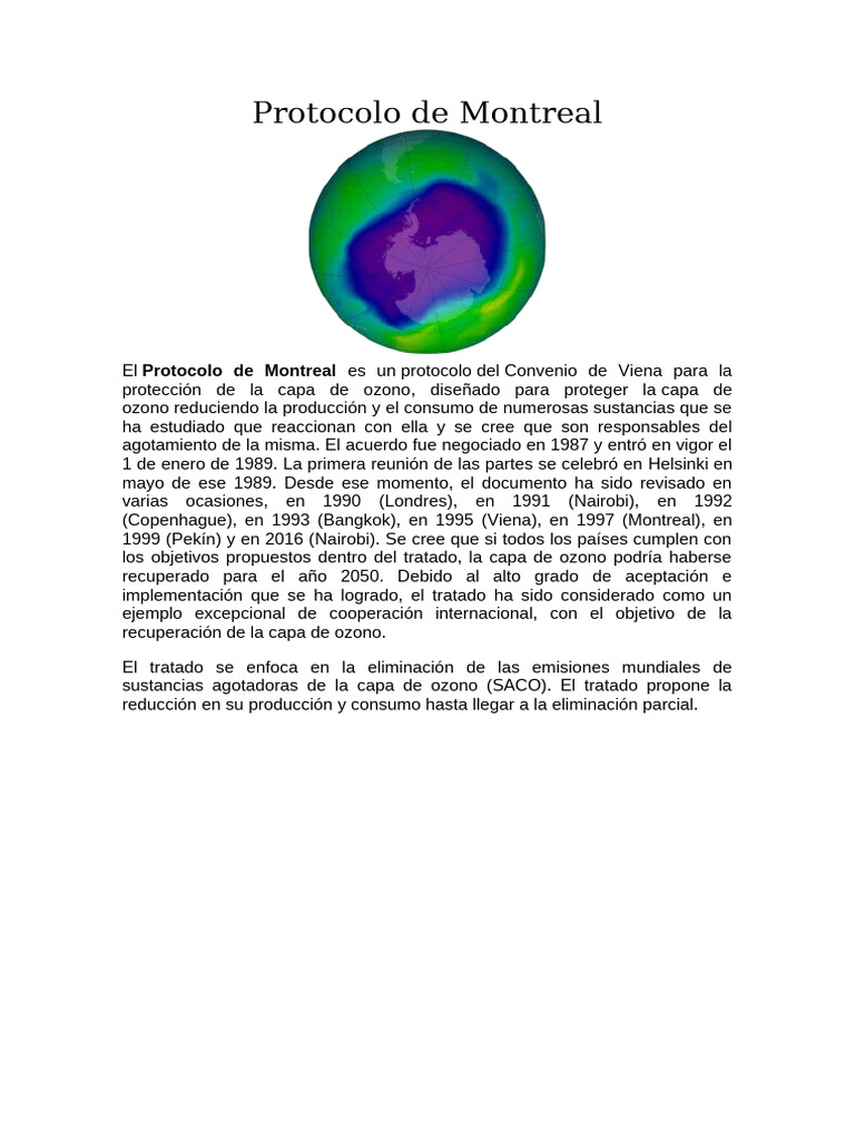 Protocolo Montreal: Protección Ozono | PDF