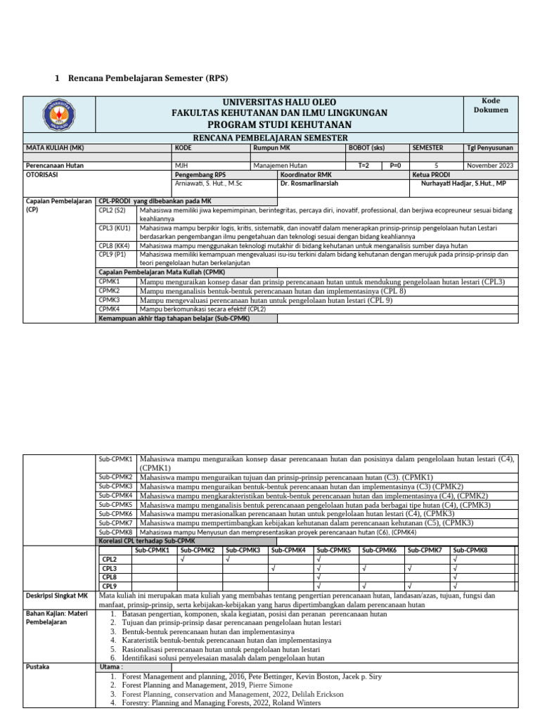 RPS Perencanaan Hutan | PDF