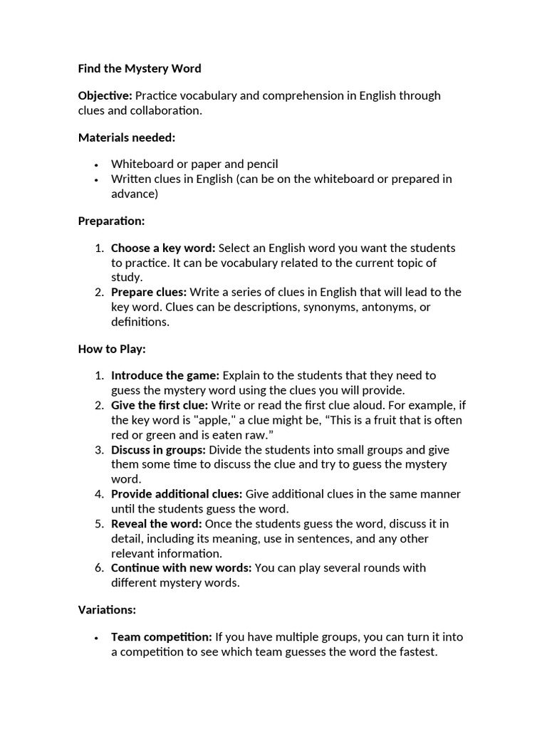 Find The Mystery Word | PDF