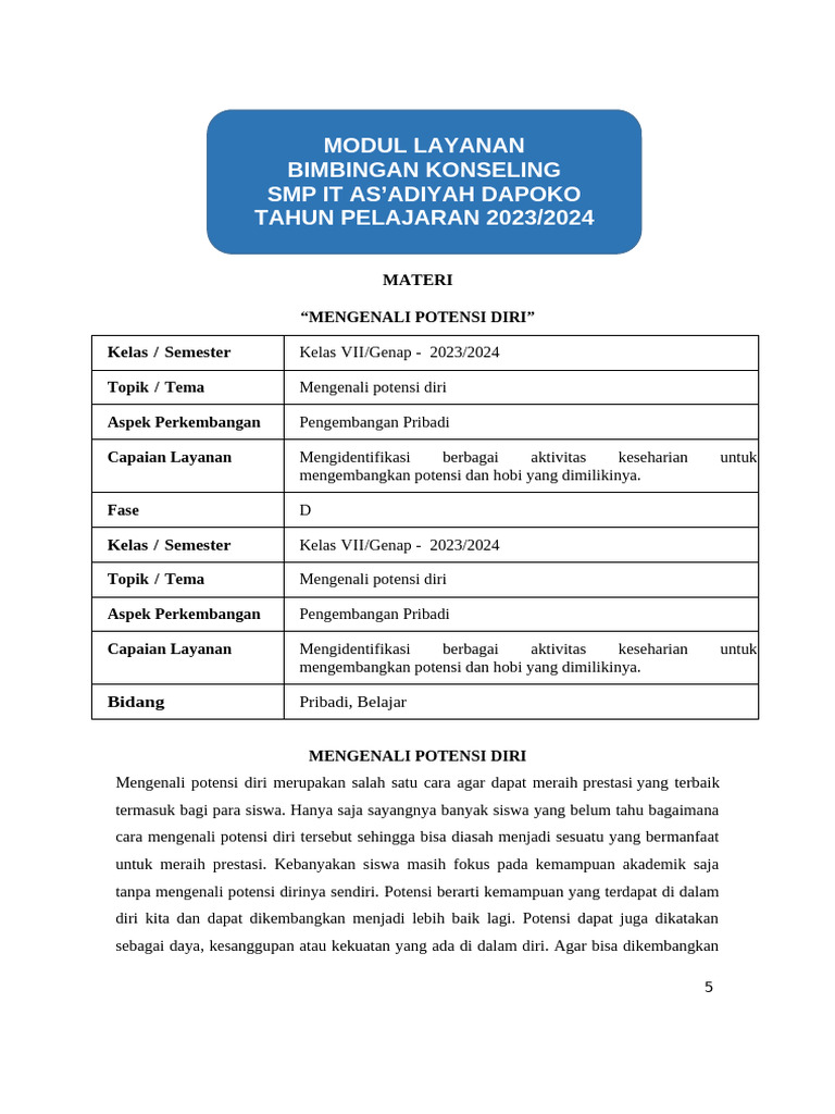 Modul Materi 7 - SMP | PDF | Karier & Perkembangan | Ilmu Sosial