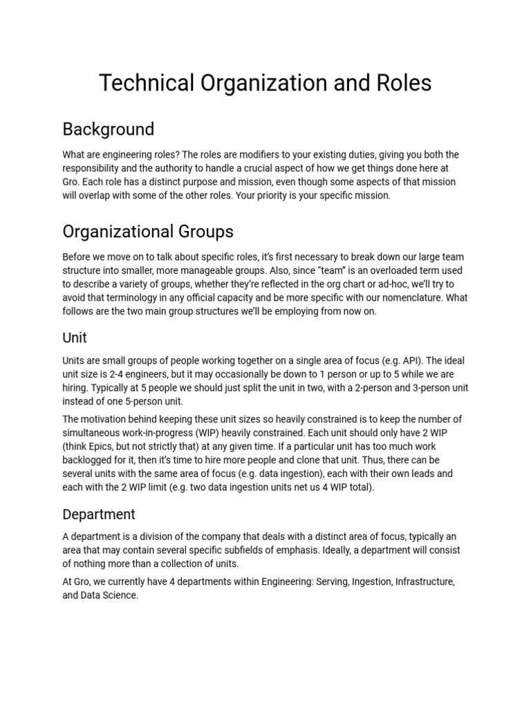 Technical Organization and Roles | PDF