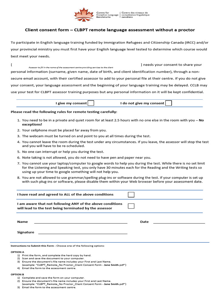 CLBPT Remote Assessment Consent Form | PDF | Computing