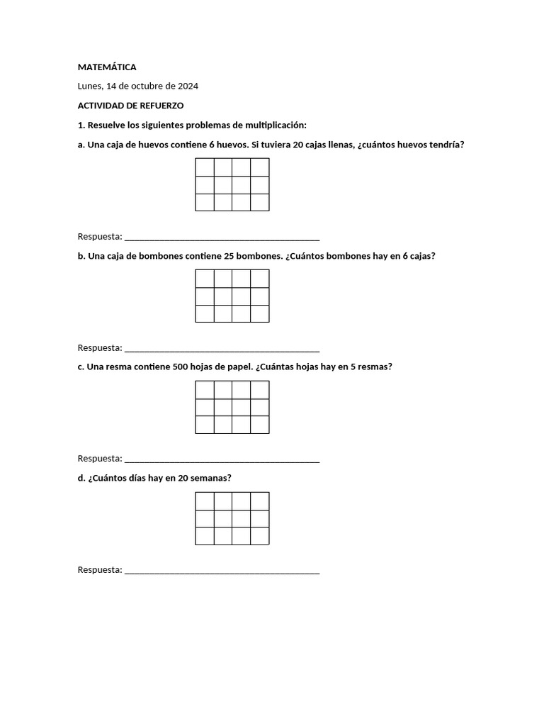 MATEMÁTICA Actividad de Refuerzo (14!10!24) | PDF