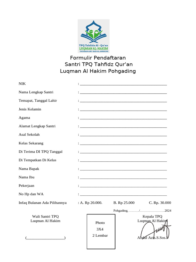 Formulir Pendaftaran TPQ | PDF | Karier & Perkembangan