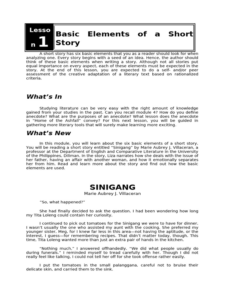 Analyzing "Sinigang": Story Elements | PDF | Narration
