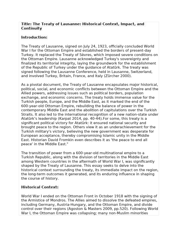 Lozan Exam Essay | PDF | Mustafa Kemal Atatürk | Turkey