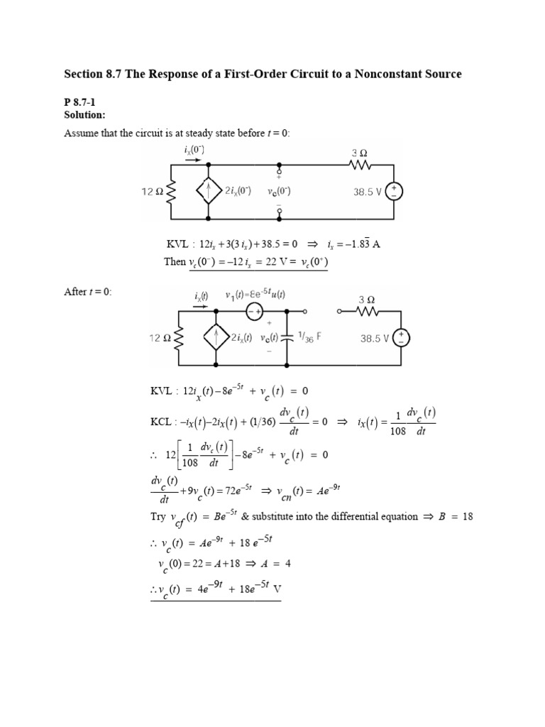 Section N 8.7 The R Response O of A First-O Order Cir Rcuittoan Nonconsta Ant Source E | PDF ...