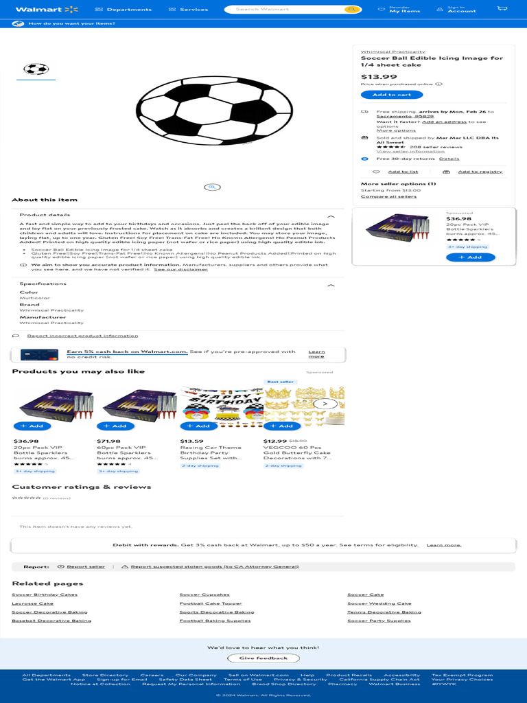 Soccer Ball Edible Icing Image For 14 Sheet Cake | PDF | Walmart | Cupcake
