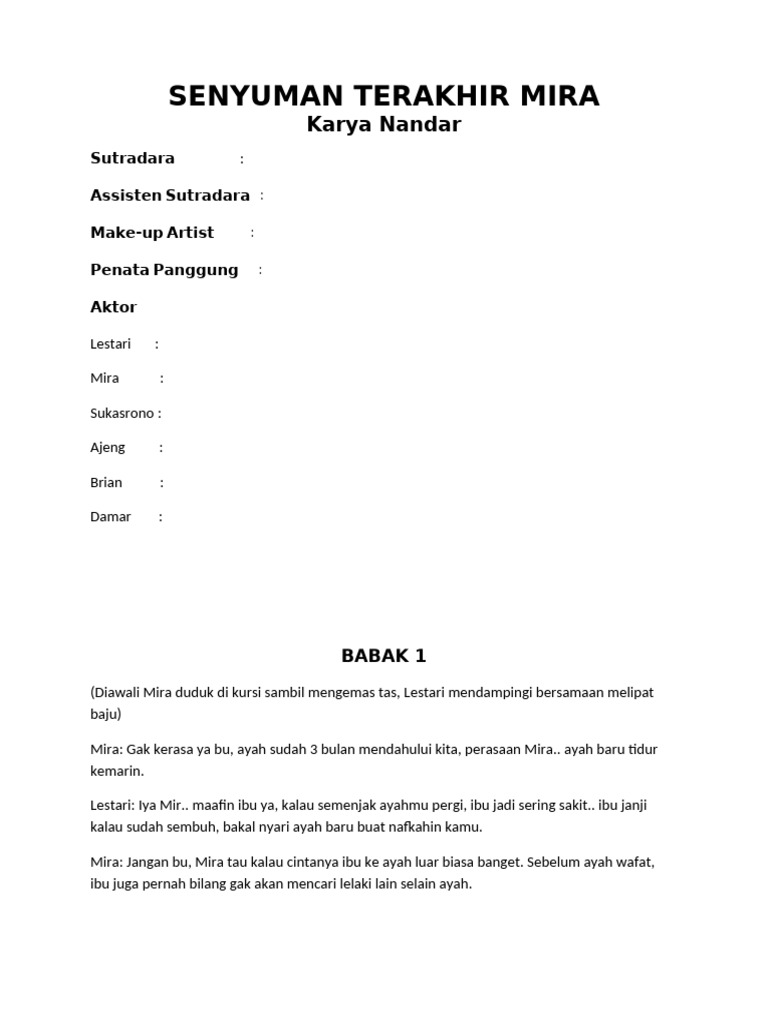 Naskah SENYUMAN TERAKHIR MIRA | PDF