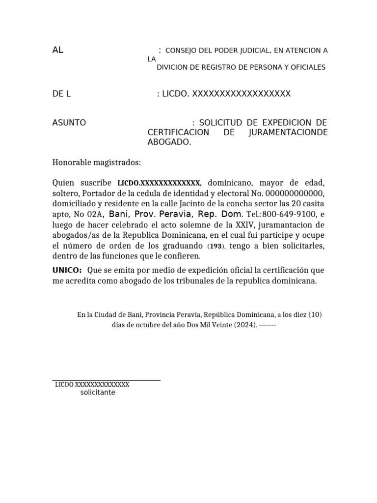 Instancia Solicitud de Juram | PDF