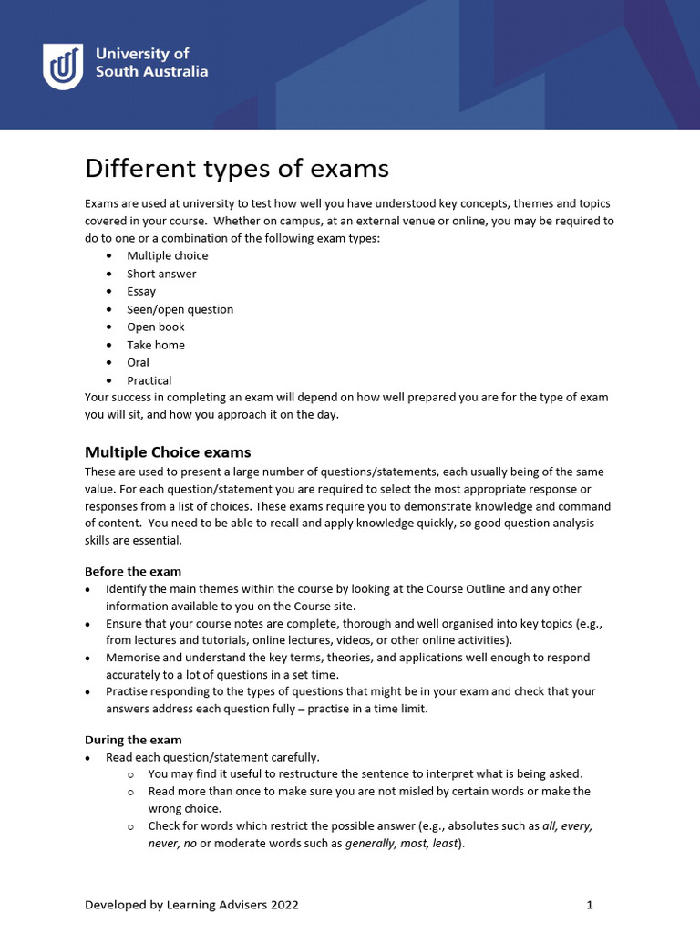 Different types of exams_2022 | PDF | Multiple Choice | Essays