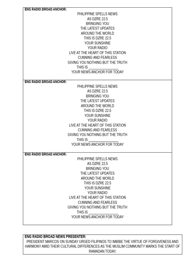 Radio Broad Audition Script | PDF