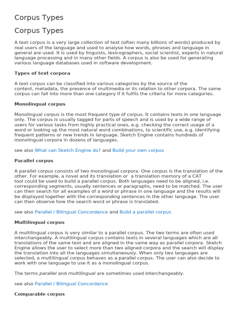 Corpus Types | PDF | Multilingualism | Linguistics
