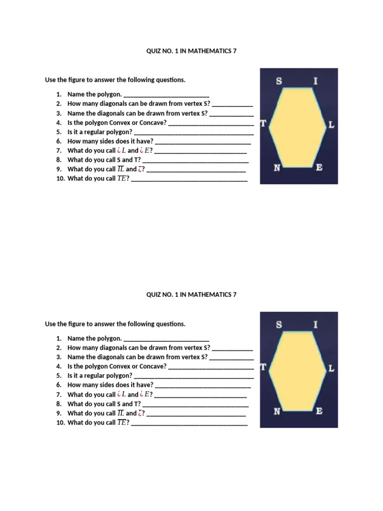 Mathematics 7 Polygon Quiz | PDF | Teaching Methods & Materials