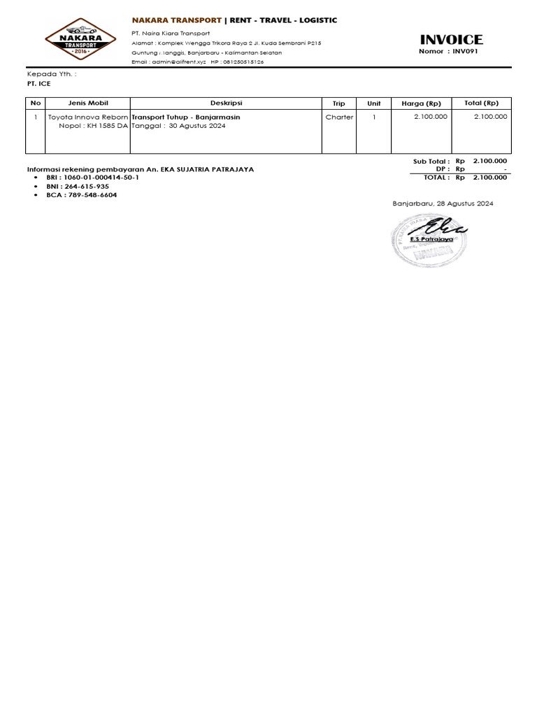 Invoice Sewa Mobil Toyota Innova 2024 | PDF