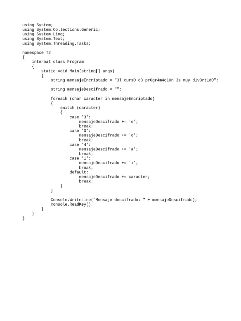 Descifrado de Mensajes en C# | PDF