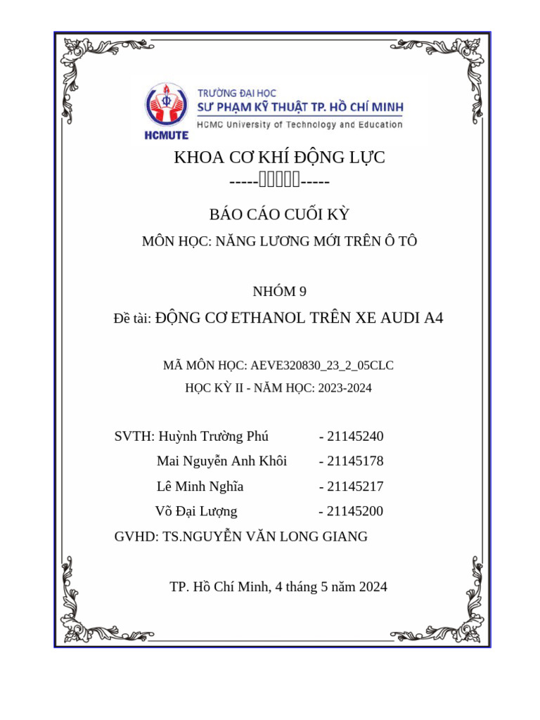 Nhom 9 - DONG CO ETHANOL TREN AUDI A4 | PDF