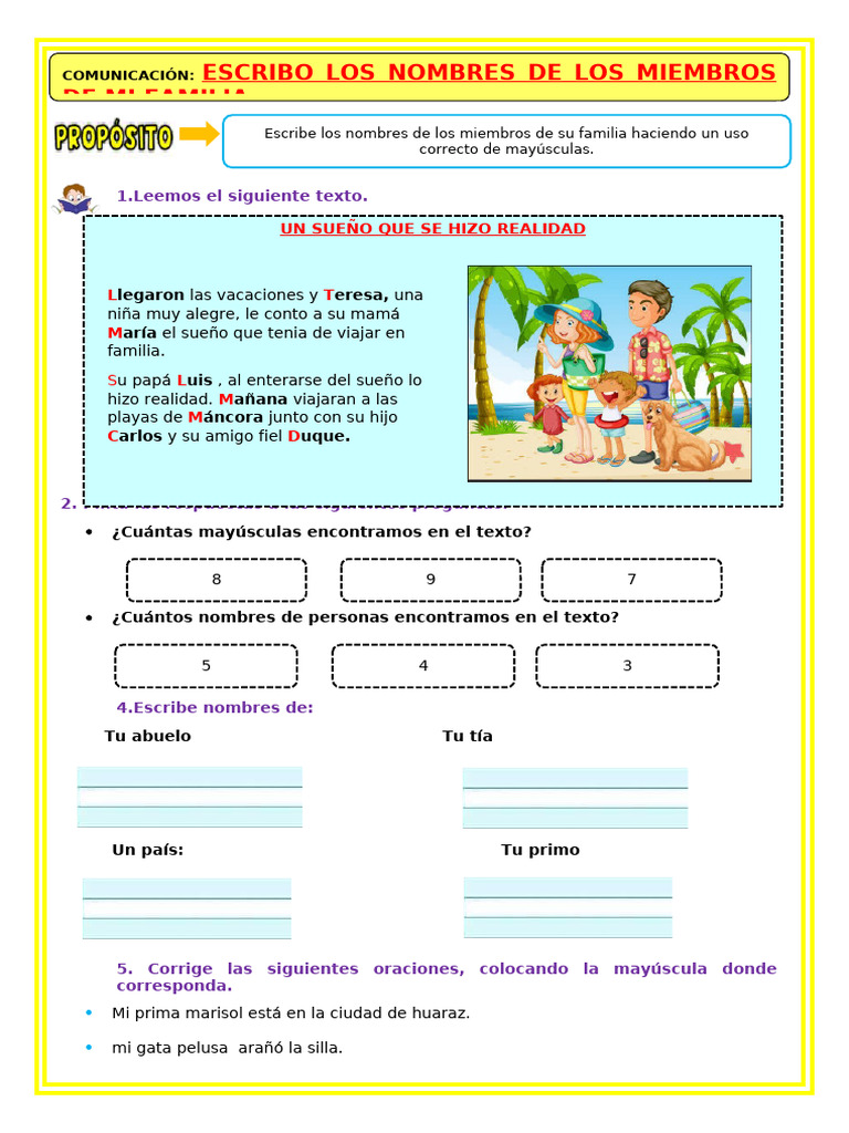 U3 s1 Ficha d1 Com Escribo Los Nombres de Los Miembros de Mi Familia | PDF | Caso de carta