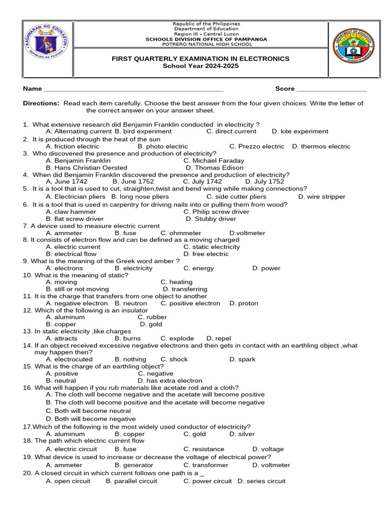Electronics First Quarter | PDF | Series And Parallel Circuits | Direct ...