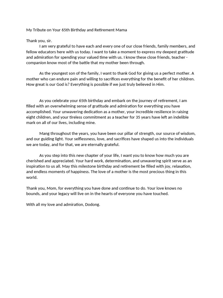Tribute to Mom's 65th Birthday & Retirement | PDF