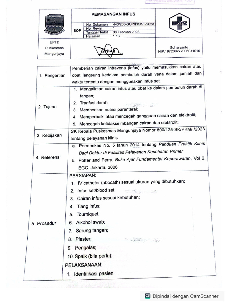 SOP Pemasangan Infus | PDF