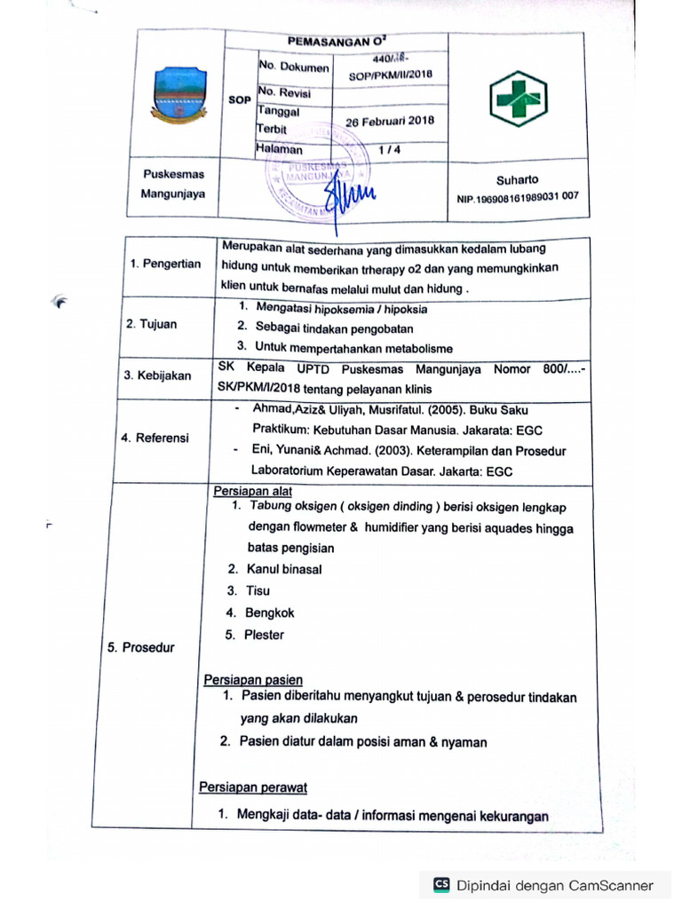 SOP Pemasangan O2 | PDF