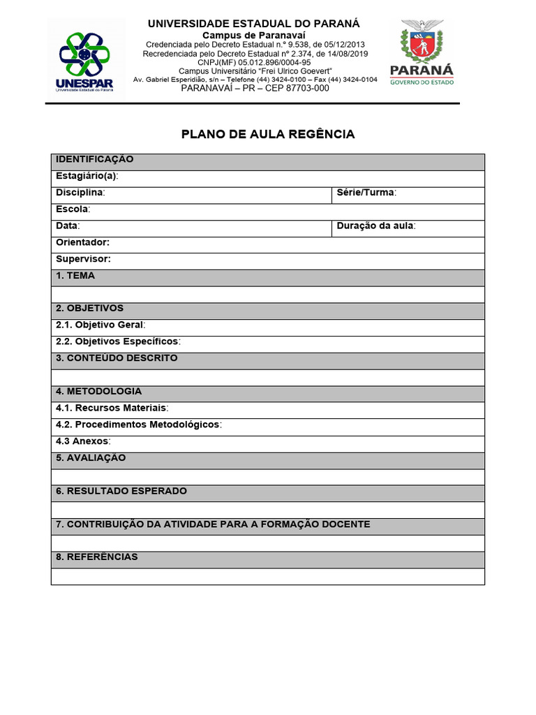 Plano de Aula Regência | PDF