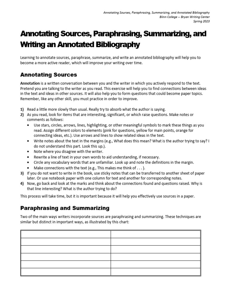 Full Guide To Annotating Sources - Blinn | PDF | Bibliography | Plagiarism