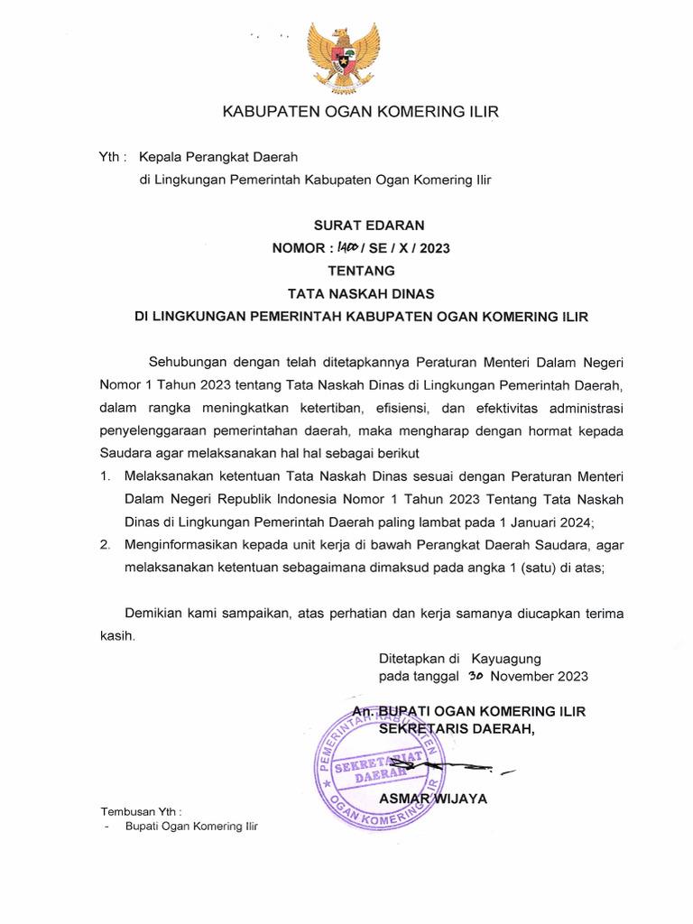 Surat Edaran Tata Naskah Dinas 2023 | PDF