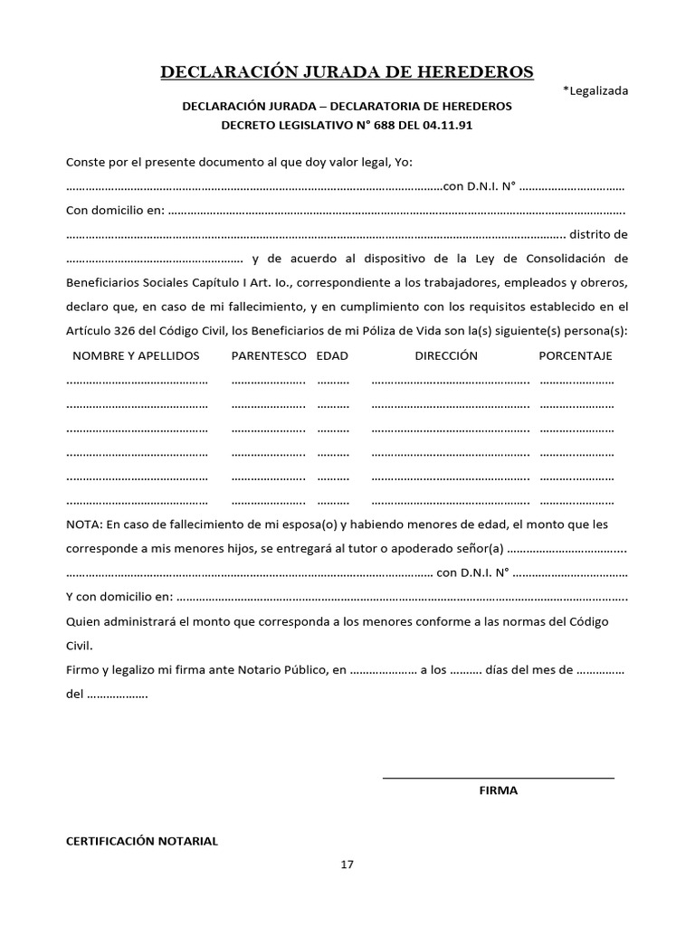 Declaración Jurada de Herederos | PDF | Derecho