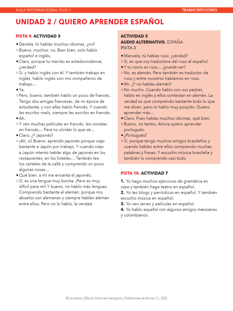 Transcripciones de Audio. AIP 1. UNIDAD 2 | PDF | Lengua española | Lingüística