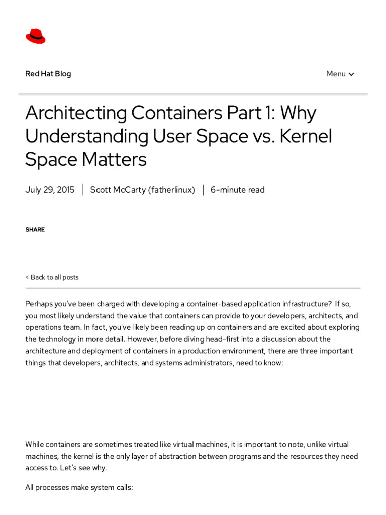 Architecting Containers Part 1 - Why Understanding User Space vs. Kernel Space Matters | PDF ...
