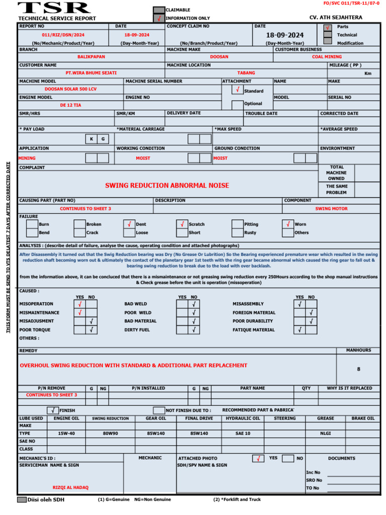 TSR SWING REDUCTION PT.WBS | PDF | Motor Vehicle | Vehicles