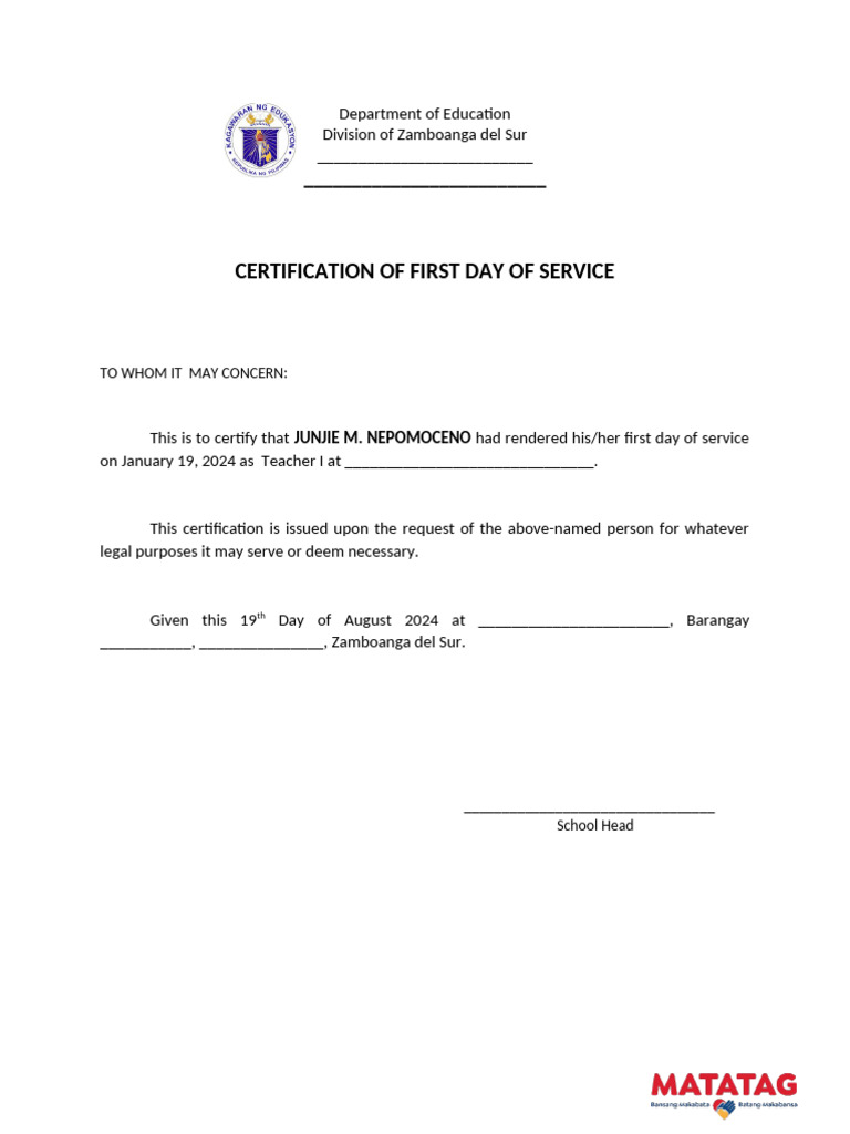 first day of service | PDF