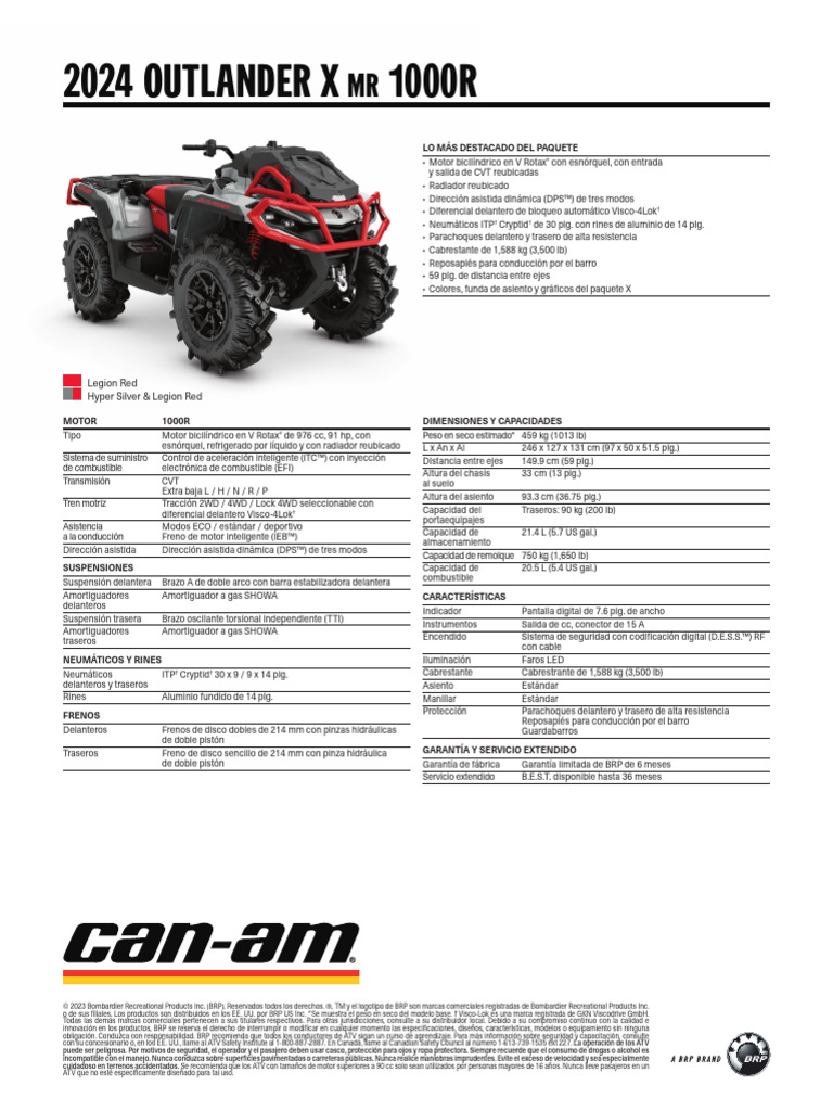 ORV ATV MY24 SPEC OUT XMR 1000R SPNA HR | PDF | Tracción en las cuatro ...