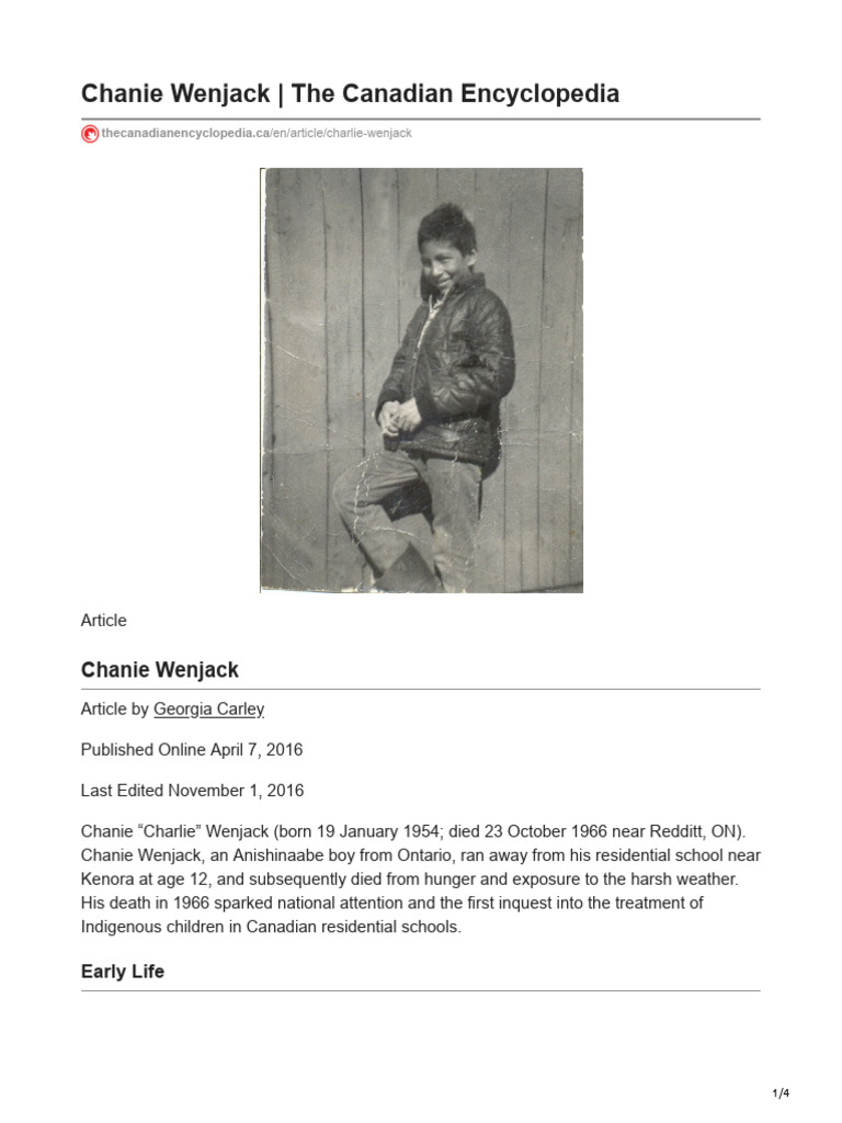 Thecanadianencyclopedia - Ca-Chanie Wenjack The Canadian Encyclopedia ...