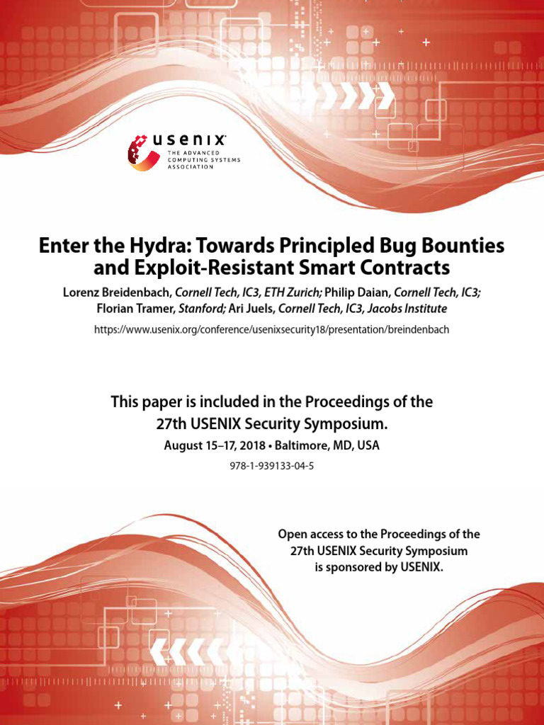 Enter The Hydra Towards Principled Bug Bounties and Exploit-Resistant Smart Contracts | PDF ...