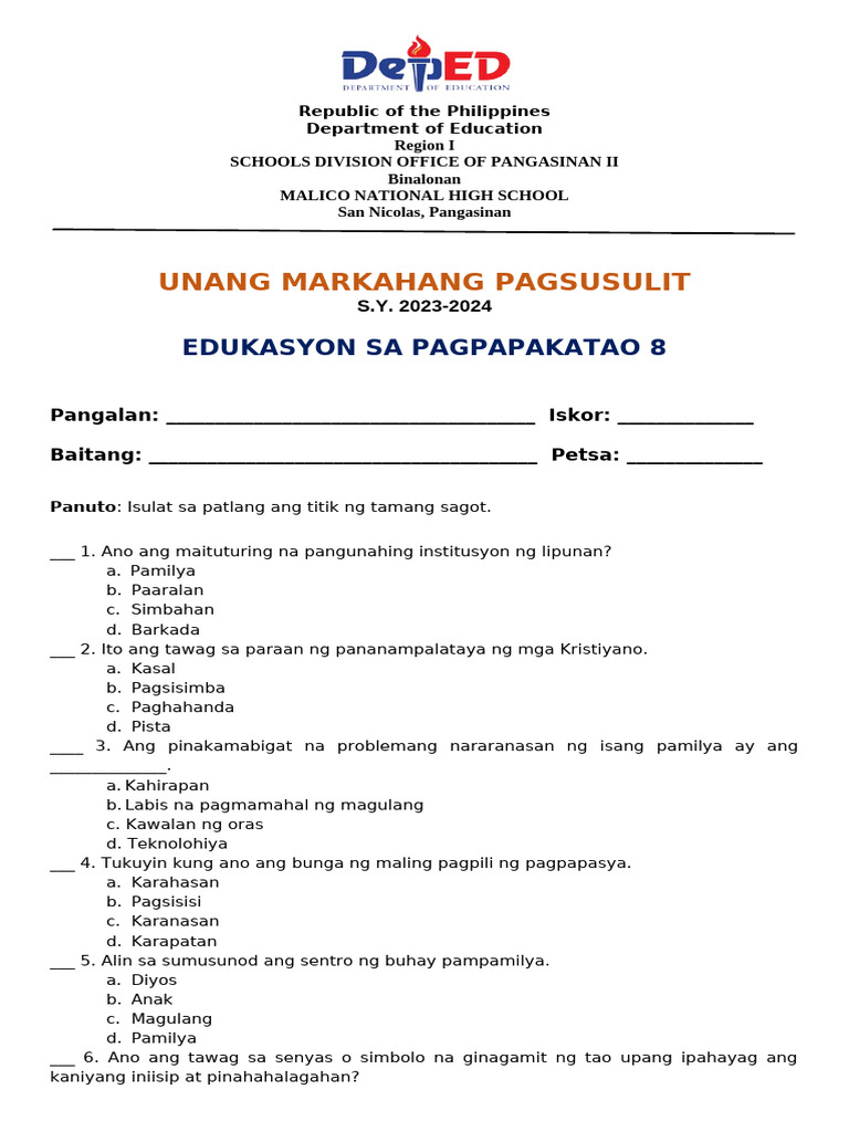 ESP 8 - Periodical TEST | PDF