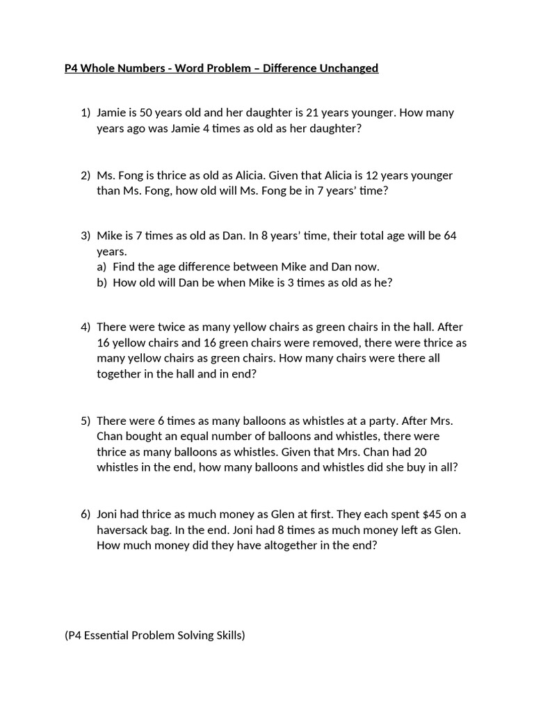 P4 Math: Age & Ratio Problems | PDF