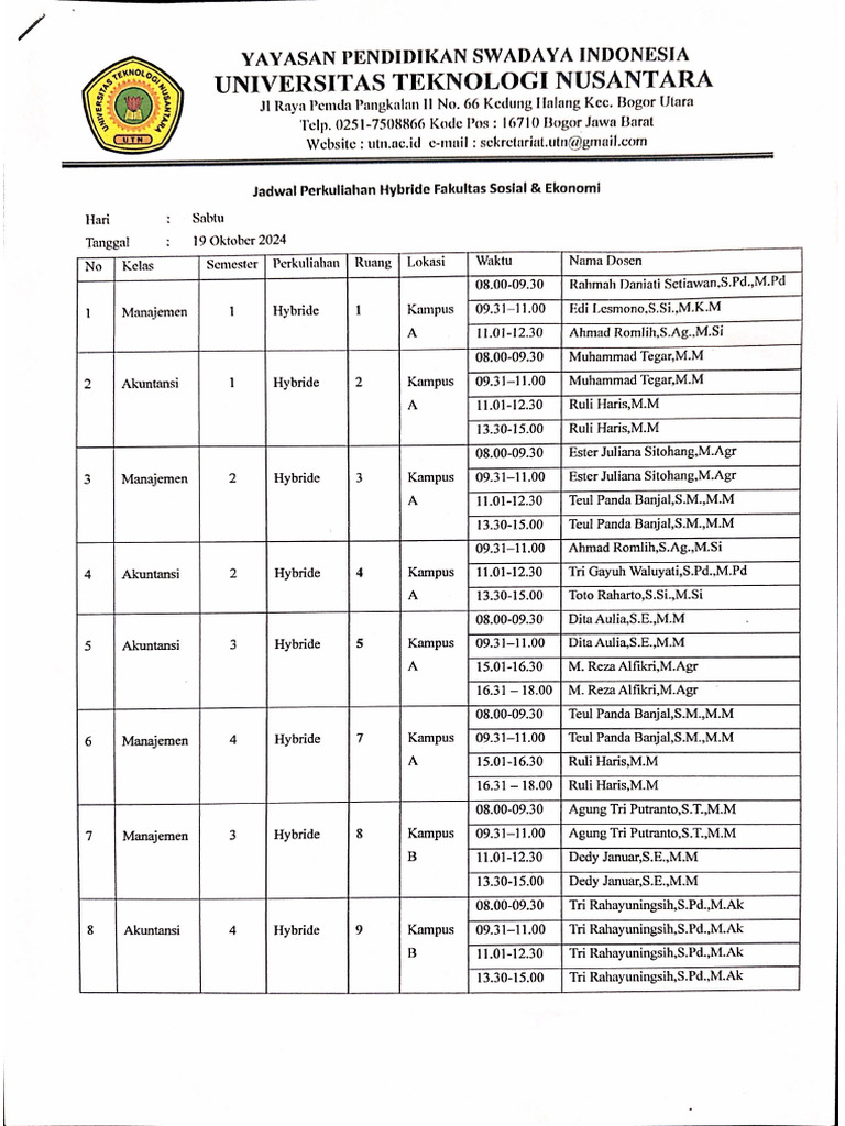 Jadwal Perkuliahan FSE Modul 2 | PDF