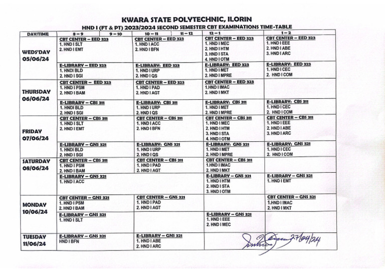 CBT Exams Timetable 202324 | PDF